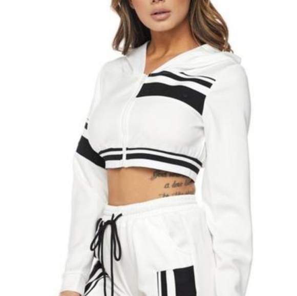 Tops | Cropped Hoodie With Drawstring Shorts 2 Piece Set | Poshmark